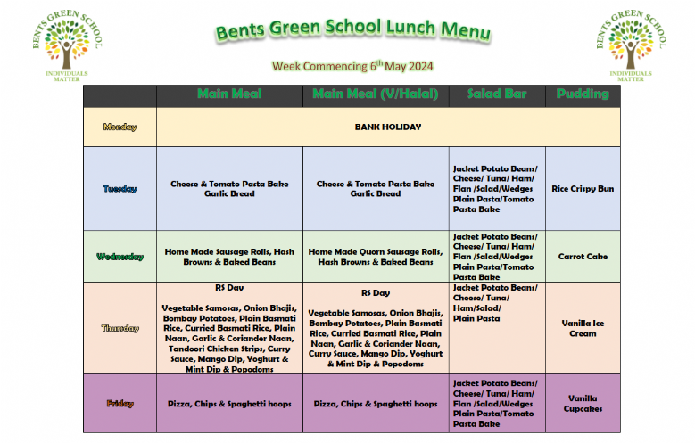 Bents Green School - Dinner Menu