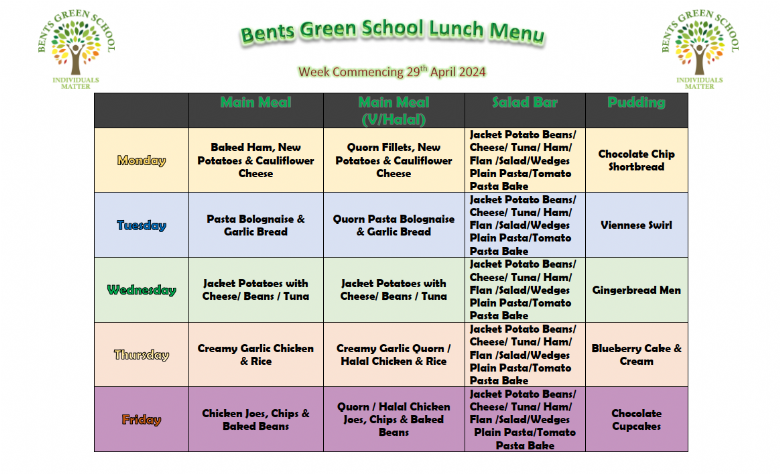 Bents Green School - Dinner Menu